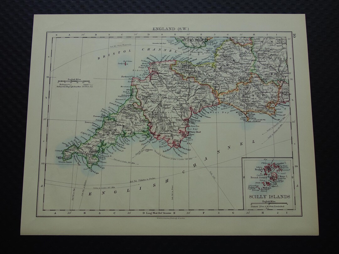 ENGLAND Old Map of Southwest England 1901 Original Antique Print ...