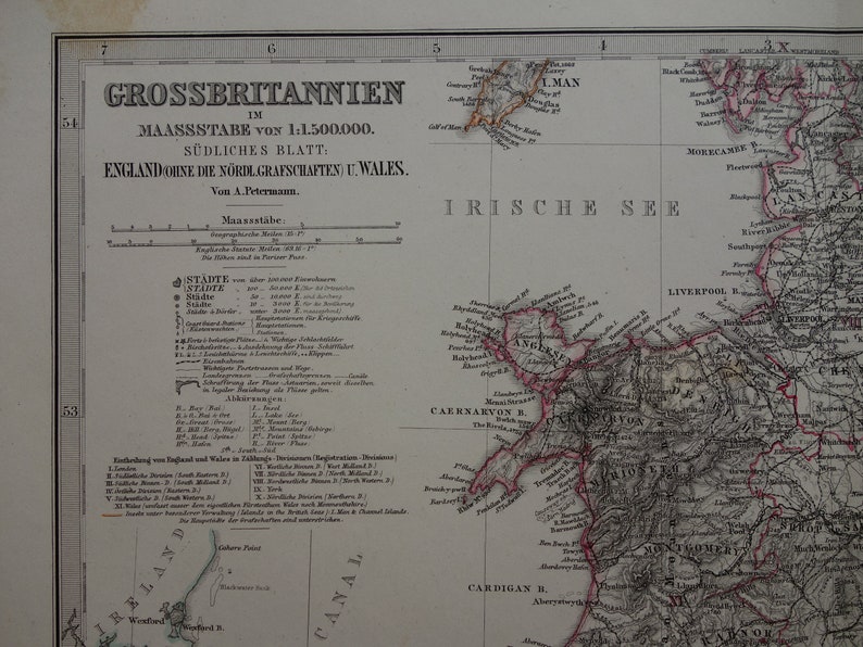 ENGLAND WALES Antique Map 1875 Original Beautiful Old - Etsy