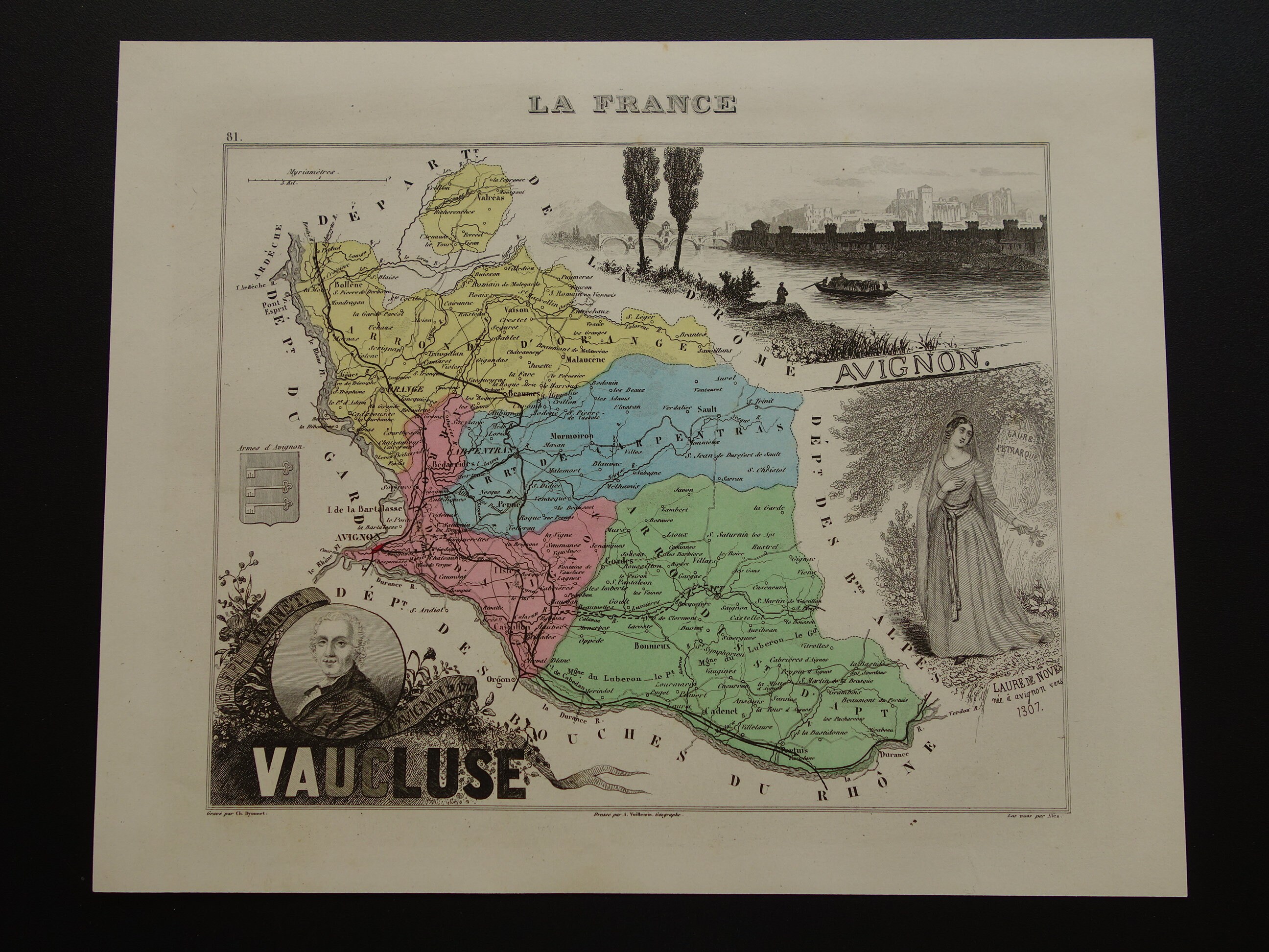 VAUCLUSE Antique Map of Vaucluse Departement France 1876 | Etsy
