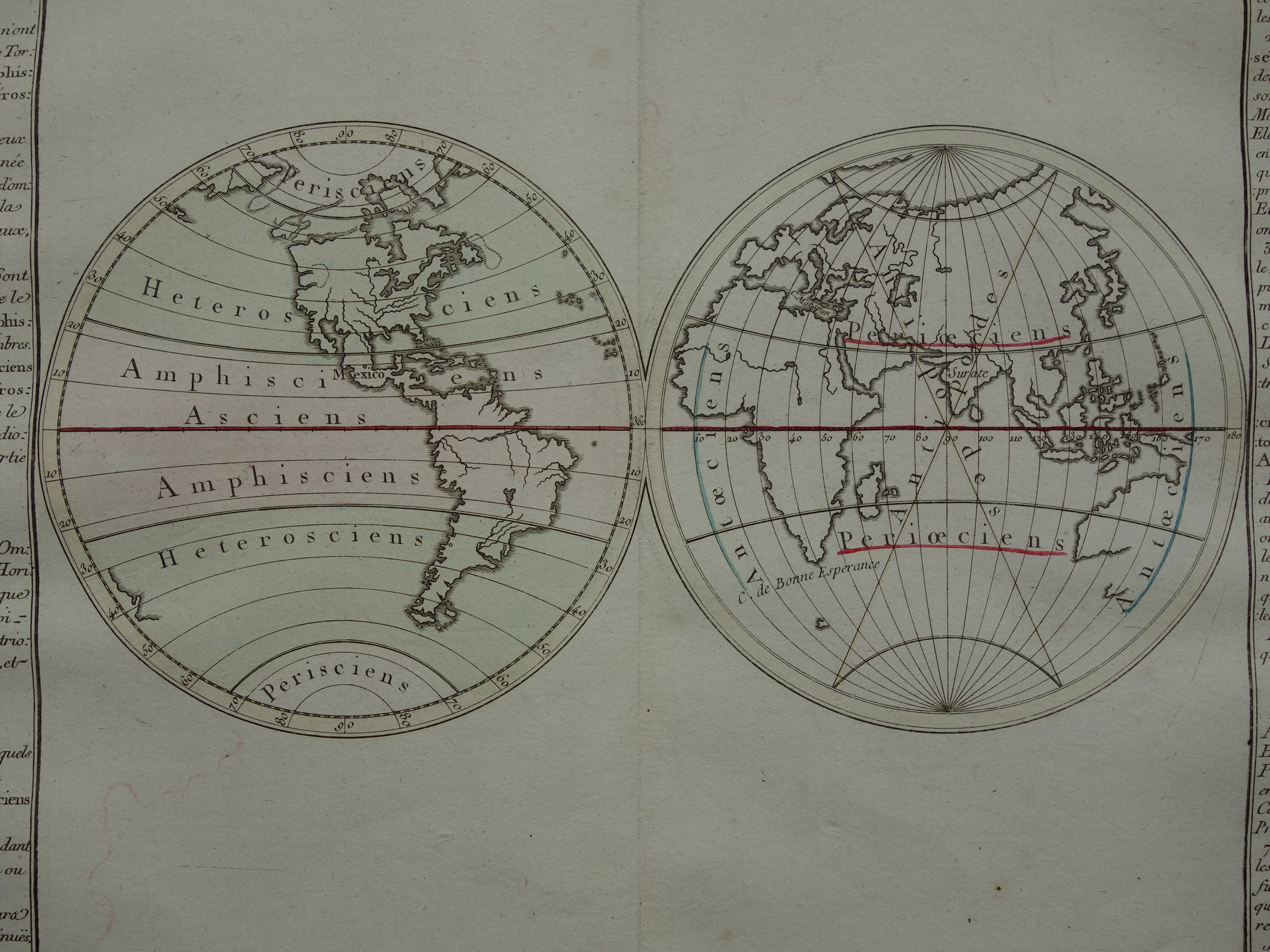 WORLDMAP Antique Map of the World About Sun/shadow 1761 Original French ...