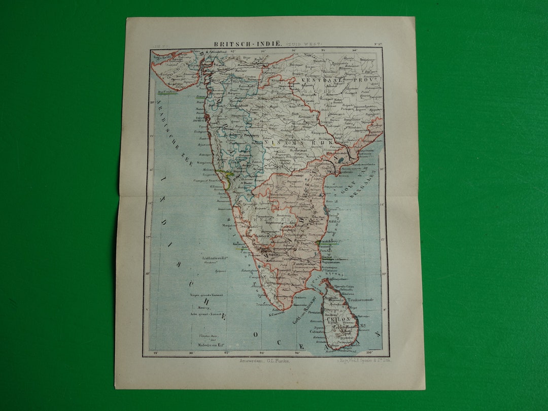 INDIA Old Map of India 1882 Small Antique Maps of Ceylon Goa - Etsy