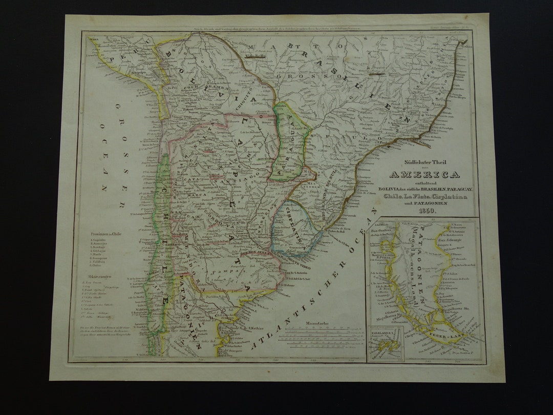 SOUTH AMERICA Map 1850 Original Old Hand Colored Antique Print of ...