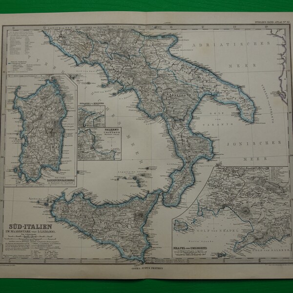 Vintage Colored Map of Italy - Etsy