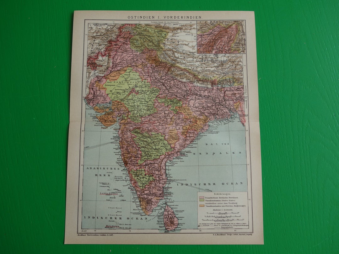 INDIA Old Map of British India 1905 Original Antique Print of India ...