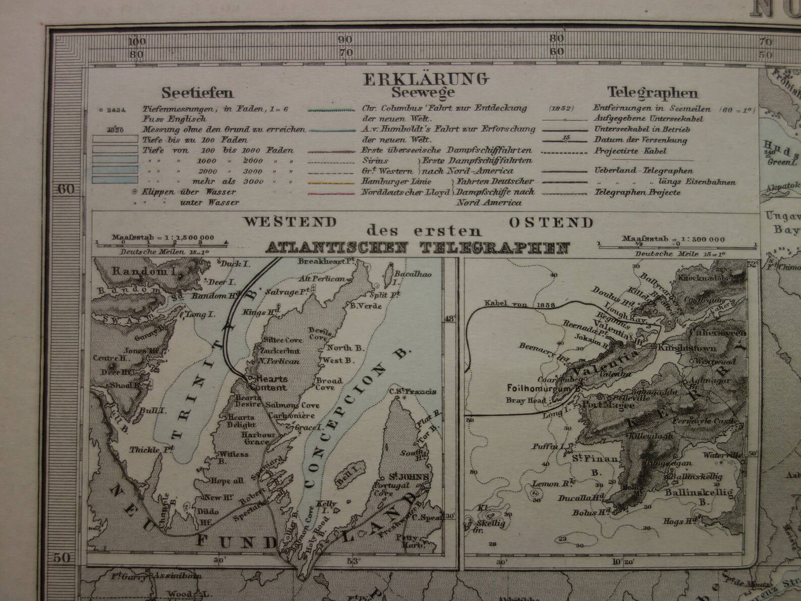 ATLANTIC Ocean Map 1886 Original Large Old Print of Sea Depth | Etsy