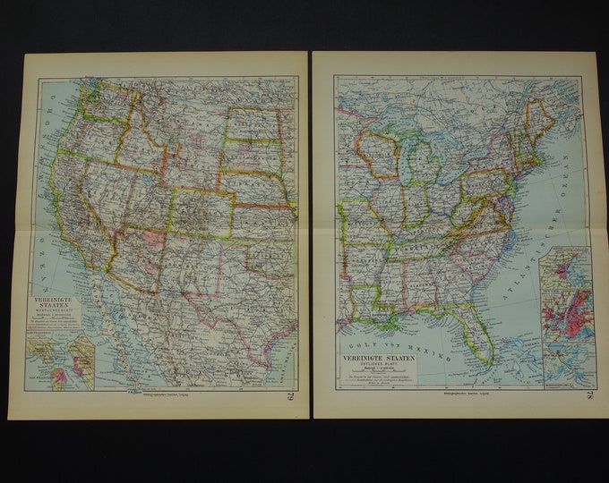 USA Old Map of the US 1928 Original Vintage Maps Two 2 - Etsy