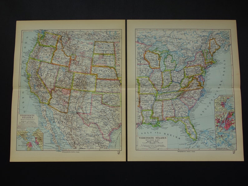USA Old Map of the US 1928 Original Vintage Maps Two 2 | Etsy
