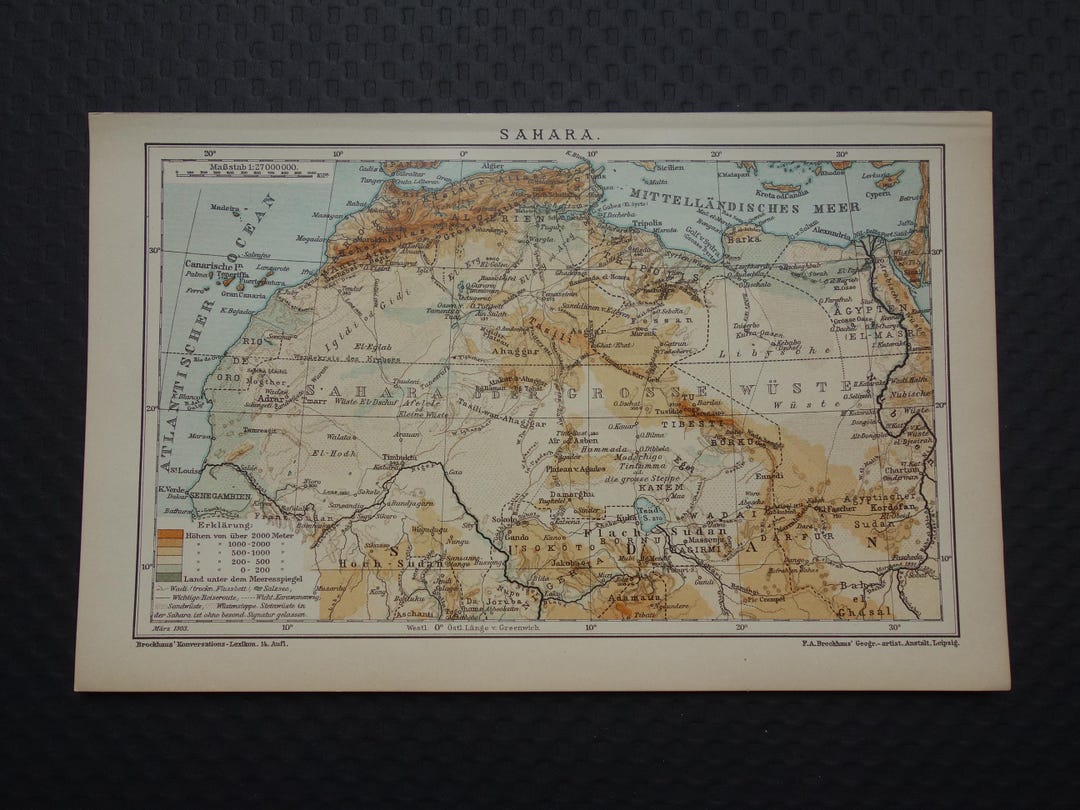 SAHARA Old Map of the Sahara Desert 1903 Original Antique Print - Small ...