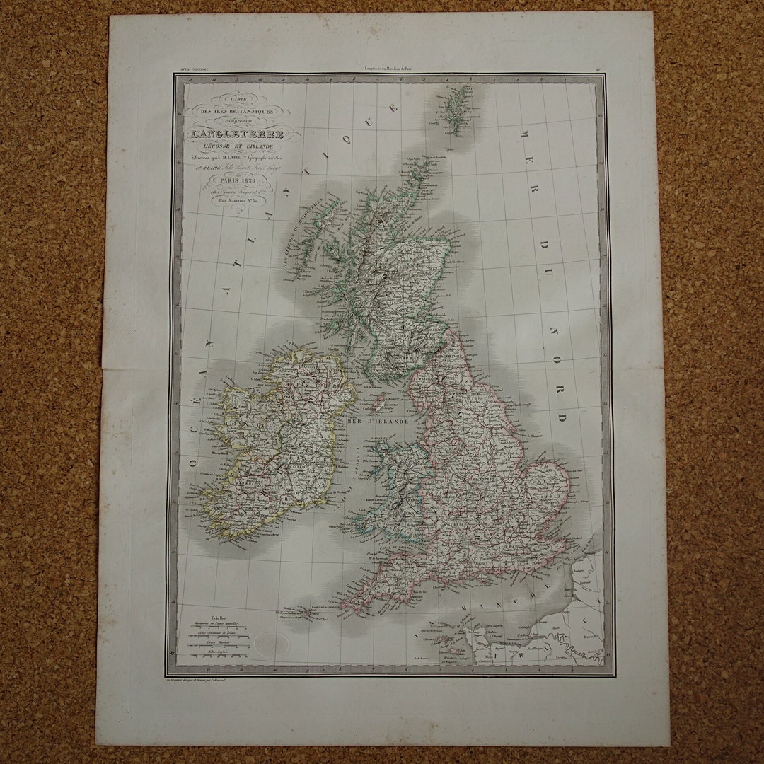 GREAT BRITAIN Map LARGE 1829 Original Old Antique Print of United ...