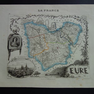 EURE Old Map of Eure Department France 1851 Original Antique Hand ...