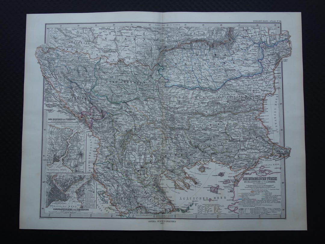 BALKANS Old Map 1877 Original Antique Print of European Turkey Bulgaria ...