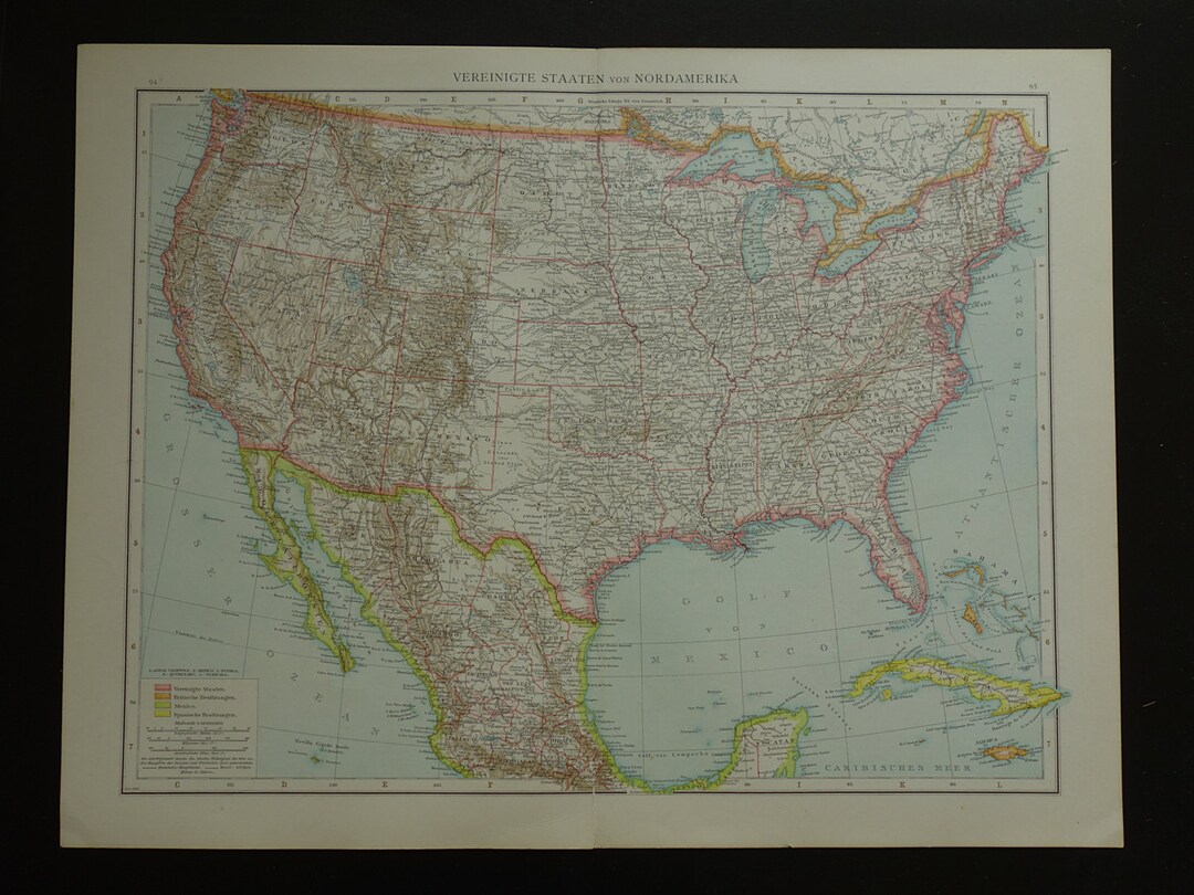 USA Old Map of the United States LARGE Original 1887 Antique Poster ...