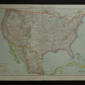 USA Old Map of the United States LARGE Original 1887 Antique Poster ...