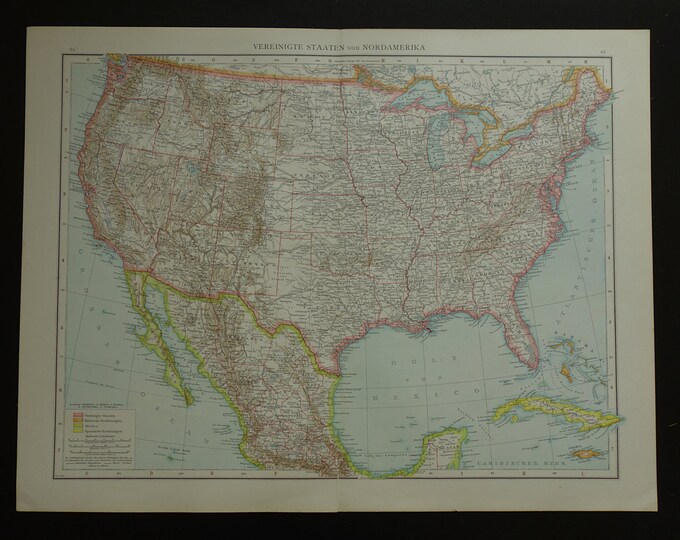 USA Old Map of the United States LARGE Original 1887 Antique Poster ...