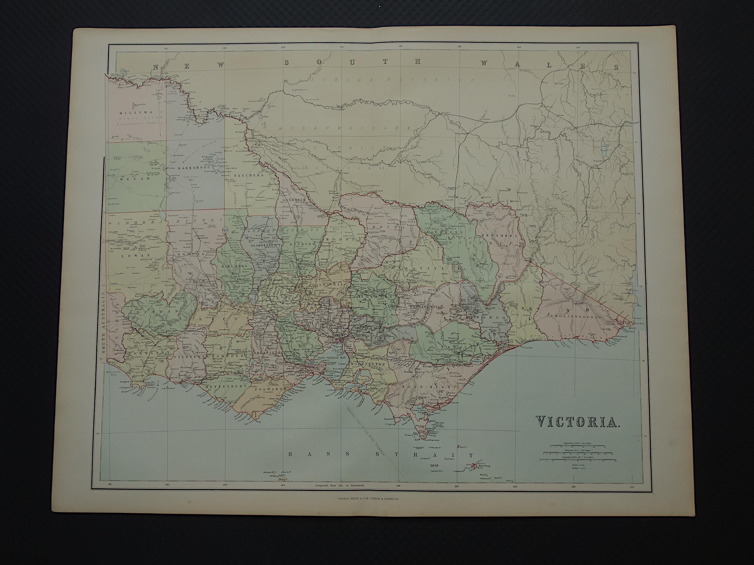 Victoria Australia Old Map LARGE Original 1890 Antique Maps About ...