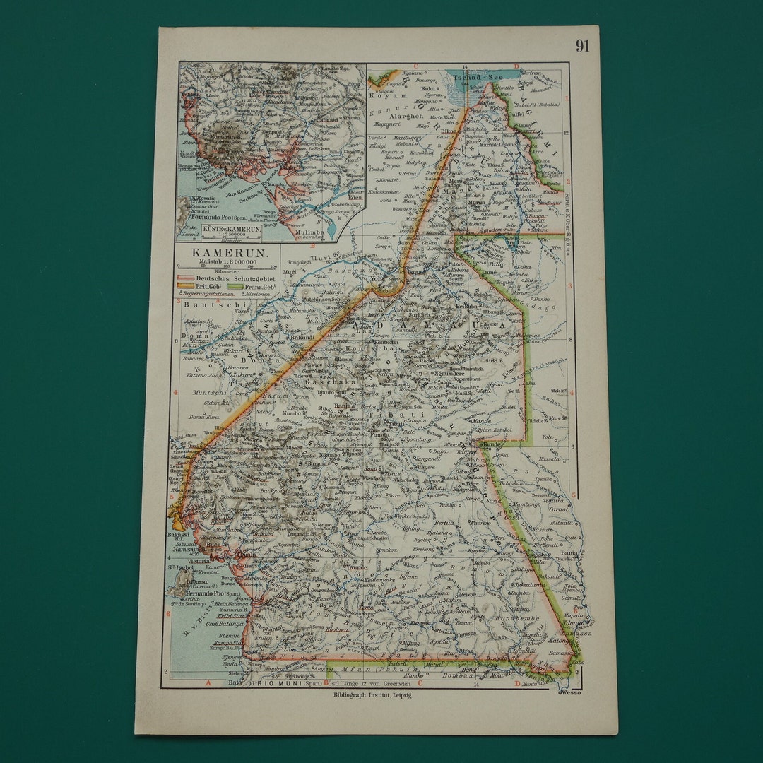 Old Map of Cameroon 1905 Original Vintage Print About Cameroon Yaounde ...