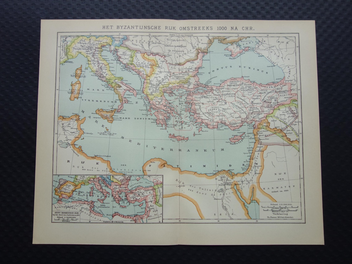 Antique Map of the Byzantine Empire - Original 1915 Old Historic Print ...