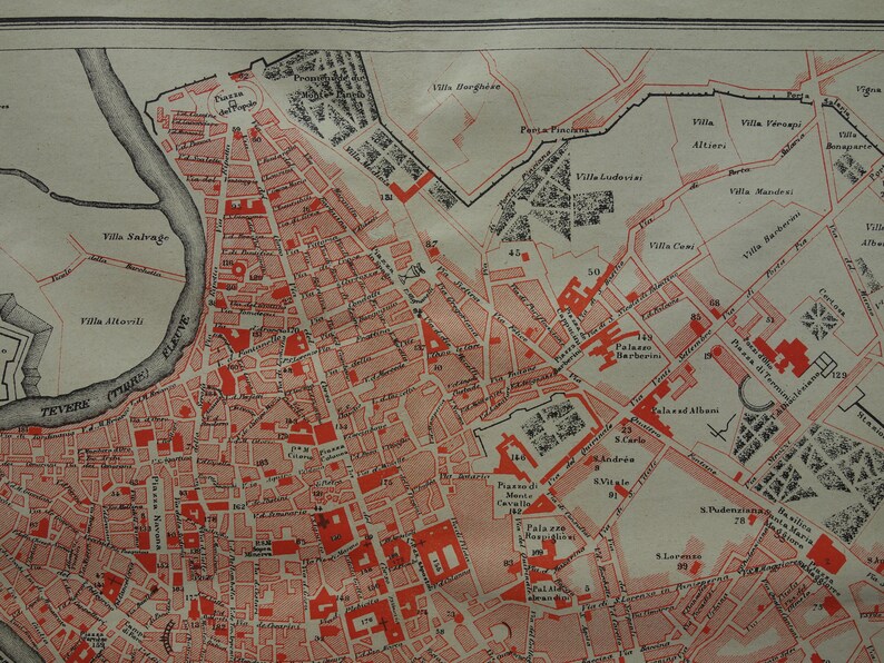 ROME Old Map of Rome Italy 1896 Original Antique City Plan Big - Etsy