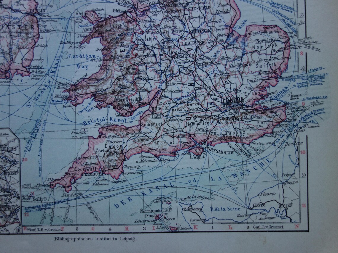 BRITISH ISLES Map 1913 Detailed Old Vintage Print of Great Britain and ...