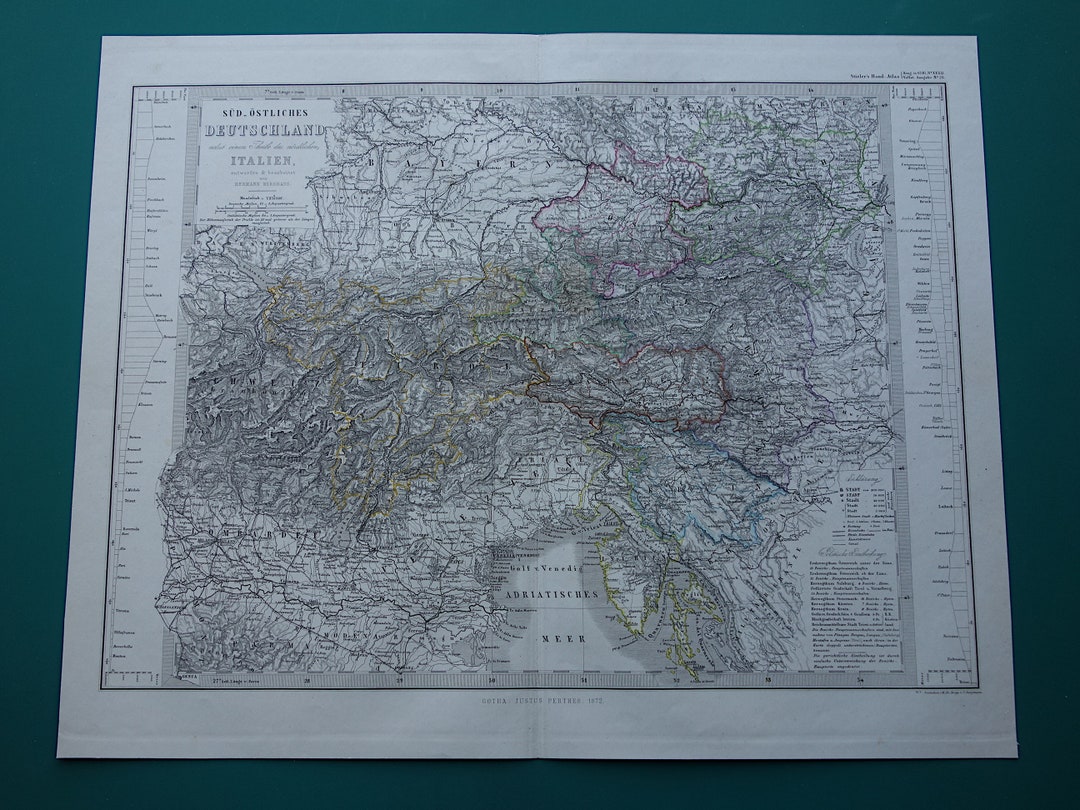 Antique Map of Austria Beautiful Original 1872 Big Old Print Tirol ...