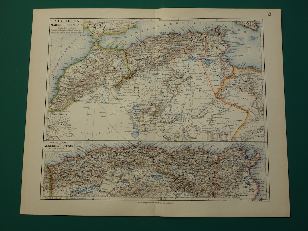 Antique Map of Algeria and Morocco - Original 1905 Detailed Old Vintage ...
