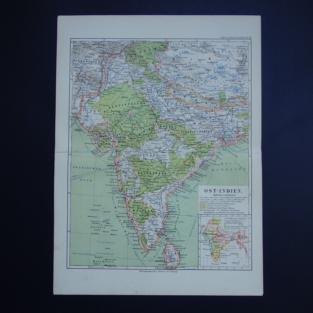 INDIA Old Map of India 1893 Detailed Antique Print - Etsy