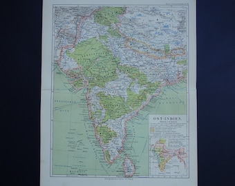 Vintage Map of India 1905 Detailed Original Antique Print Indian ...