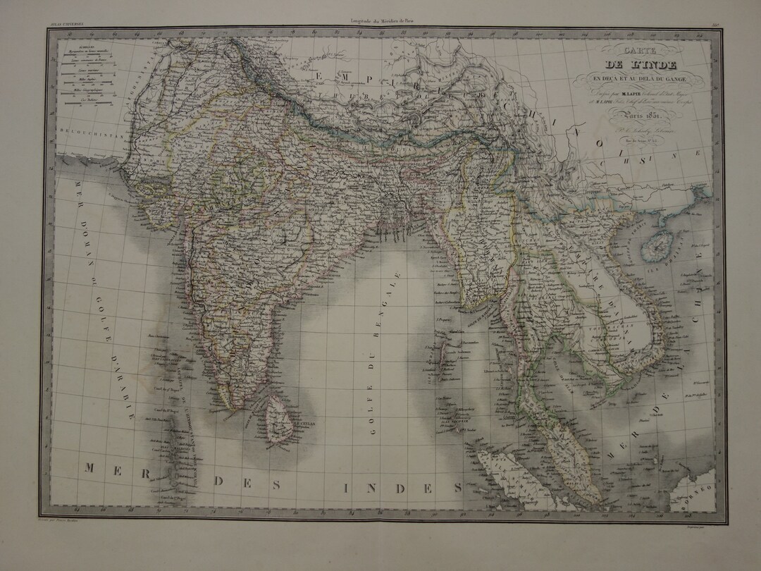 INDIA Old Map of India 1851 Large Antique Print of British I. Burma ...