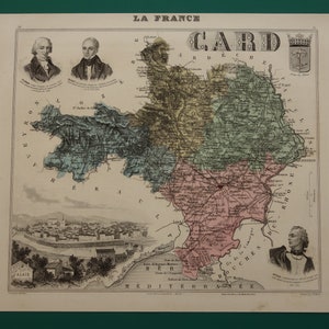 GARD Antique Map of Gard Department France 1882 Original Old Print ...