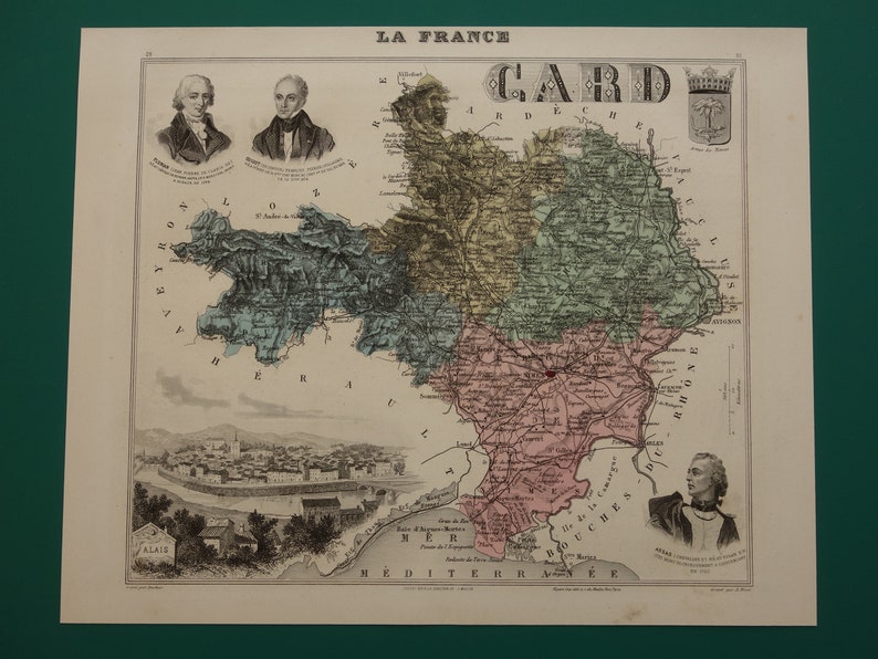 GARD Antique Map of Gard Department France 1882 Original Old Print ...