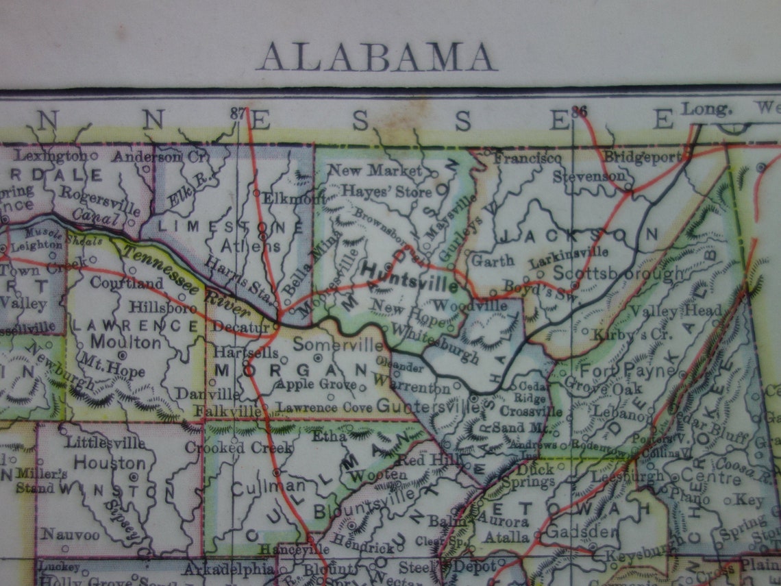 ALABAMA Old Map 1875 Original Antique State Maps of Alabama - Etsy
