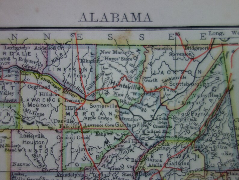 ALABAMA Old Map 1875 Original Antique State Maps of Alabama - Etsy