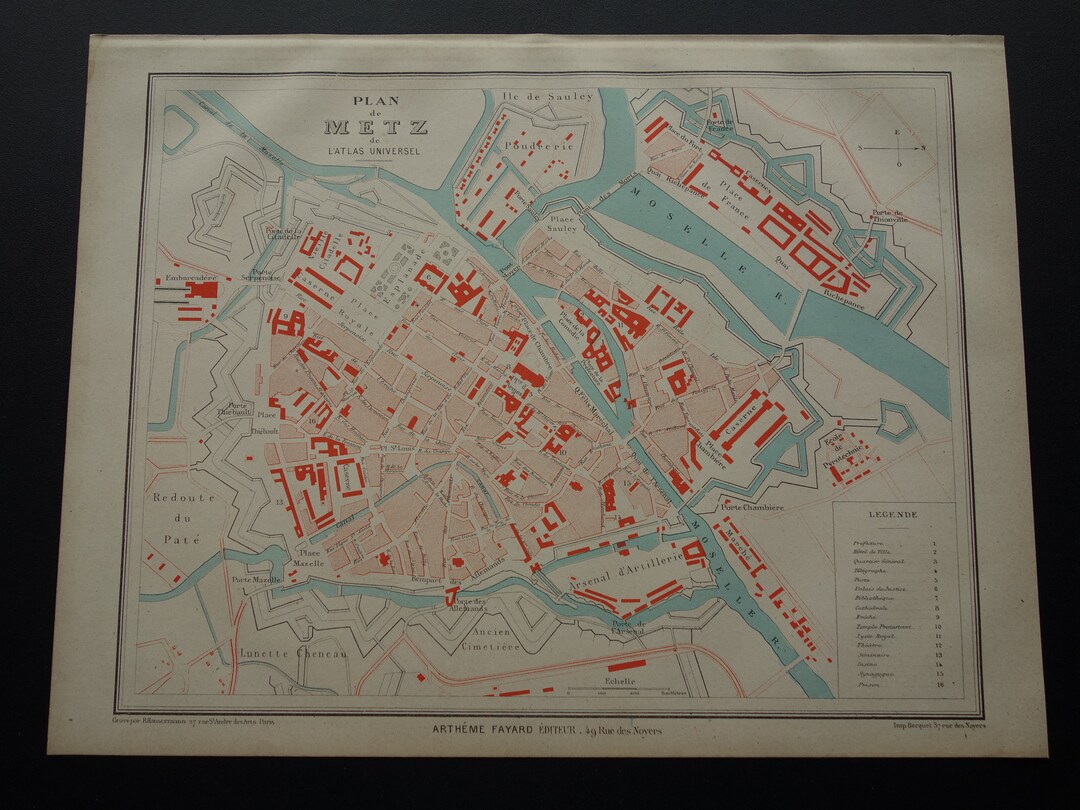 1879 METZ Old Map of Metz France - Lovely Original Antique City Plan ...