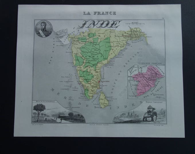 INDIA Old Map of French India and Indochine 1876 Antique - Etsy