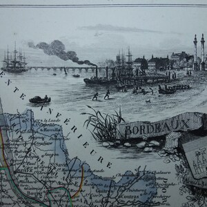 1851 Old Map of Gironde Department France - Beautiful Antique Hand ...