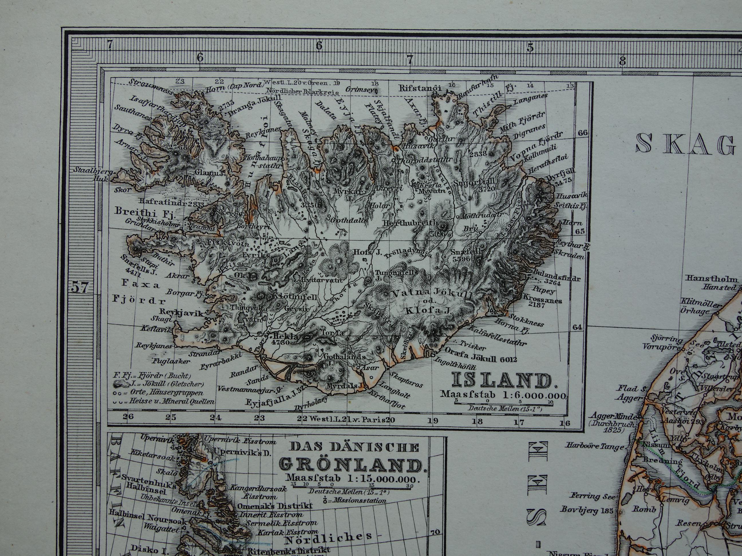 DENMARK Old Map of Denmark and Holstein 1878 Original Large Antique ...