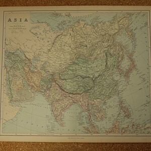 ASIA Old Map of Asia in 1890 LARGE Original Antique English Poster ...