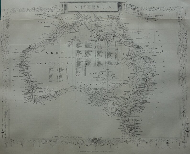 AUSTRALIA Old Map - Original Antique John Rapkin Map of Australia ...