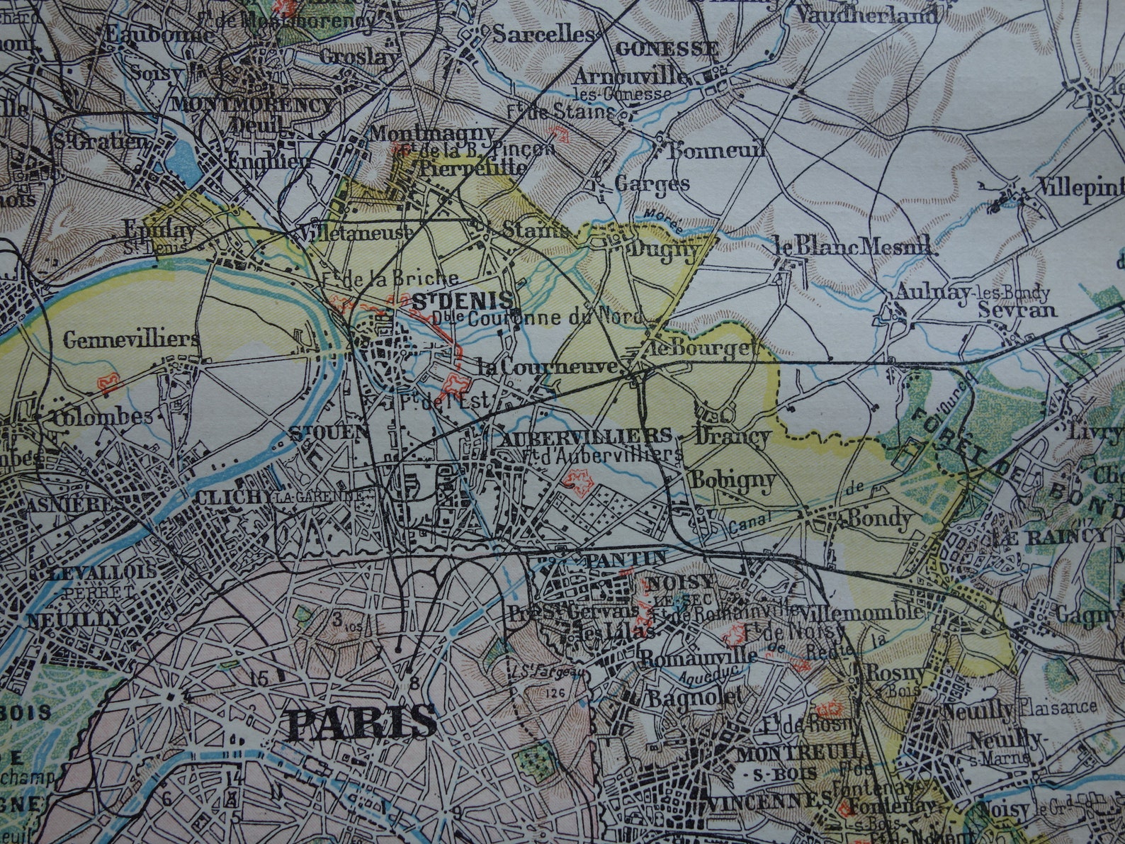 Antique French Map of Paris and Surroundings 1902 Old Print About City ...