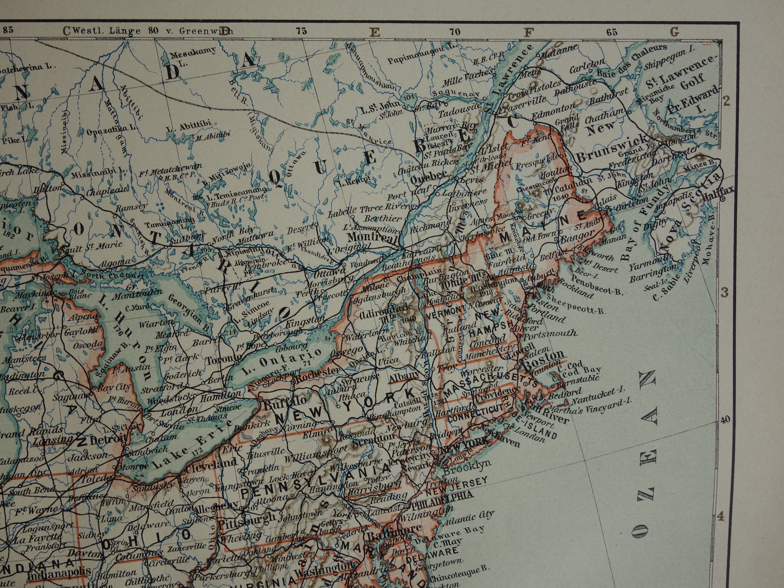 EAST COAST Map - Original 1905 Antique Map of USA - Original Vintage ...