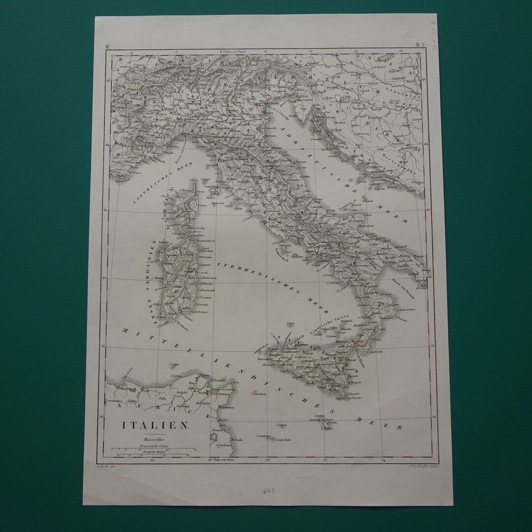 ITALY Old Map of Italy Original 170 Years Old German Map 1849 Vintage ...