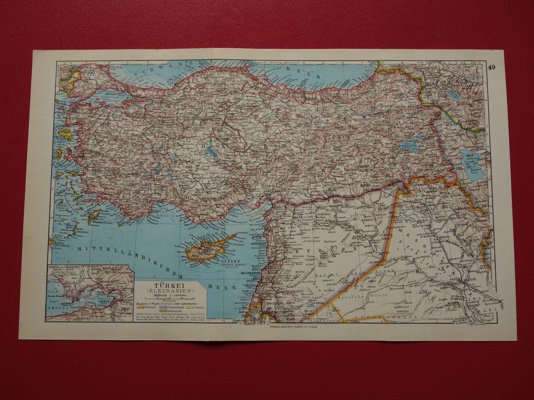 Old Map of Turkey 1928 Very Detailed Antique Map of Asia Minor Smyrna ...