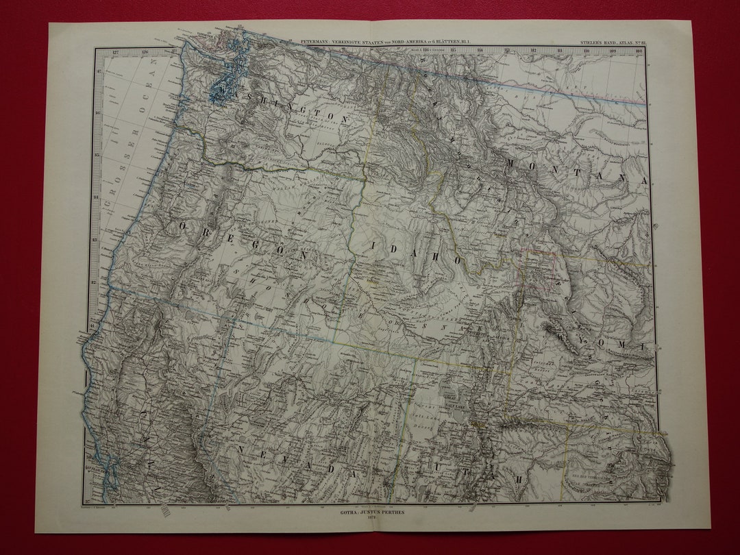 USA Old Map of the West Coast 1878 Original Hand-colored Antique Print ...