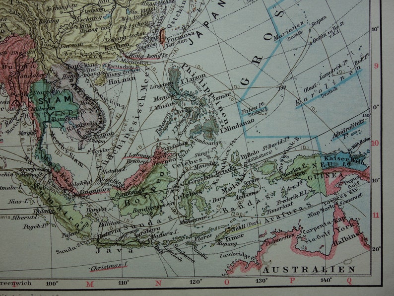 100 Years Old Map of Asia Original 1913 Antique Print About - Etsy