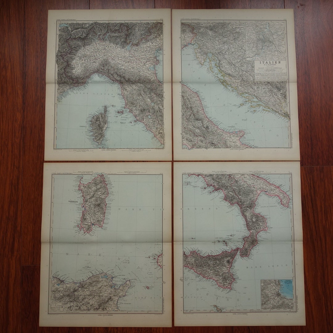 ITALY Old Map of Italy 1891 Very Large Original Antique Print Poster of ...