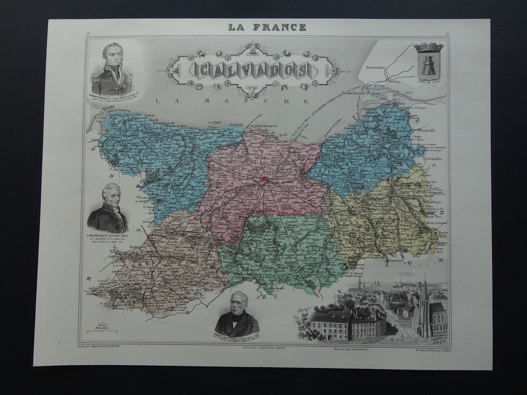 1882 Antique Map of Calvados Department France Original 140+ Years Old ...