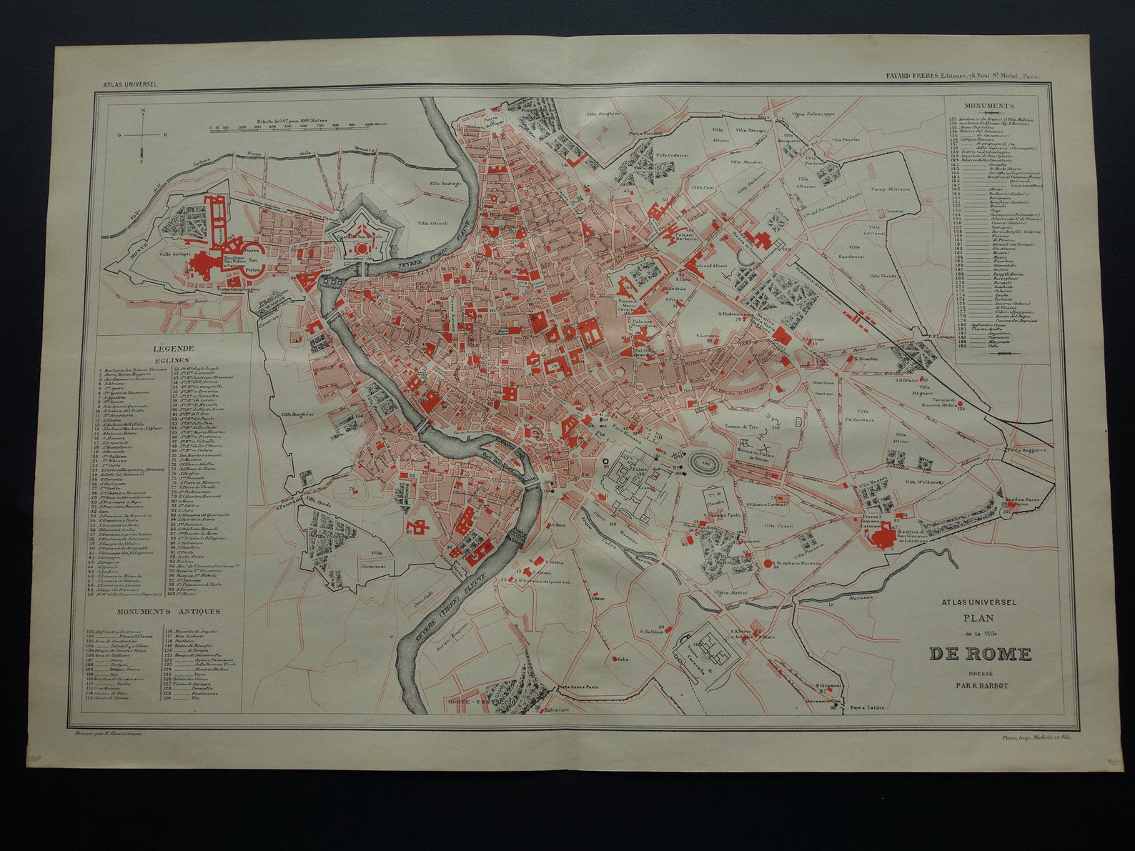 ROME Old Map of Rome Italy 1896 Original Antique City Plan Big | Etsy
