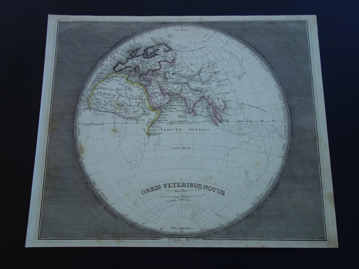 WORLD Map of the Ancient World 1850 Original Old Hand Colored | Etsy
