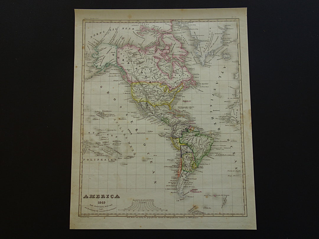1849 Antique Map of North and South America - Original Hand-colored ...