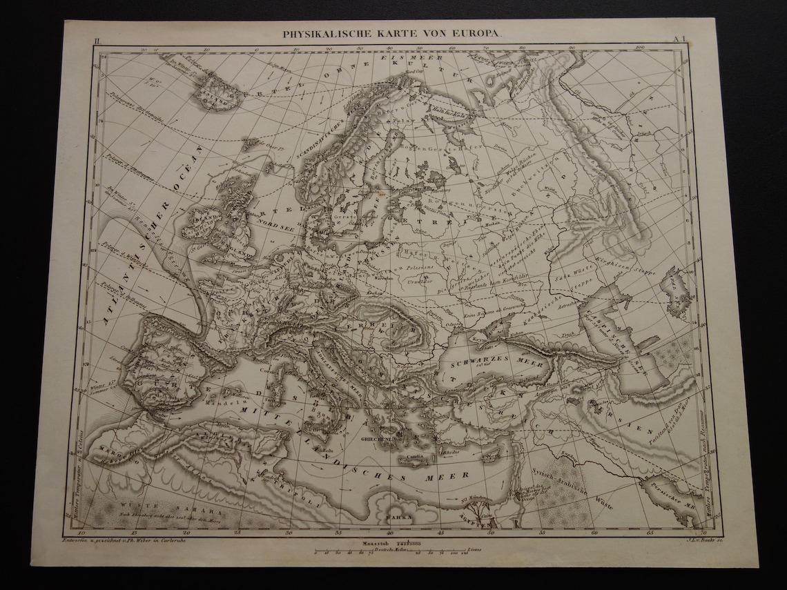 Old map of EUROPE Original 1849 antique print of European | Etsy